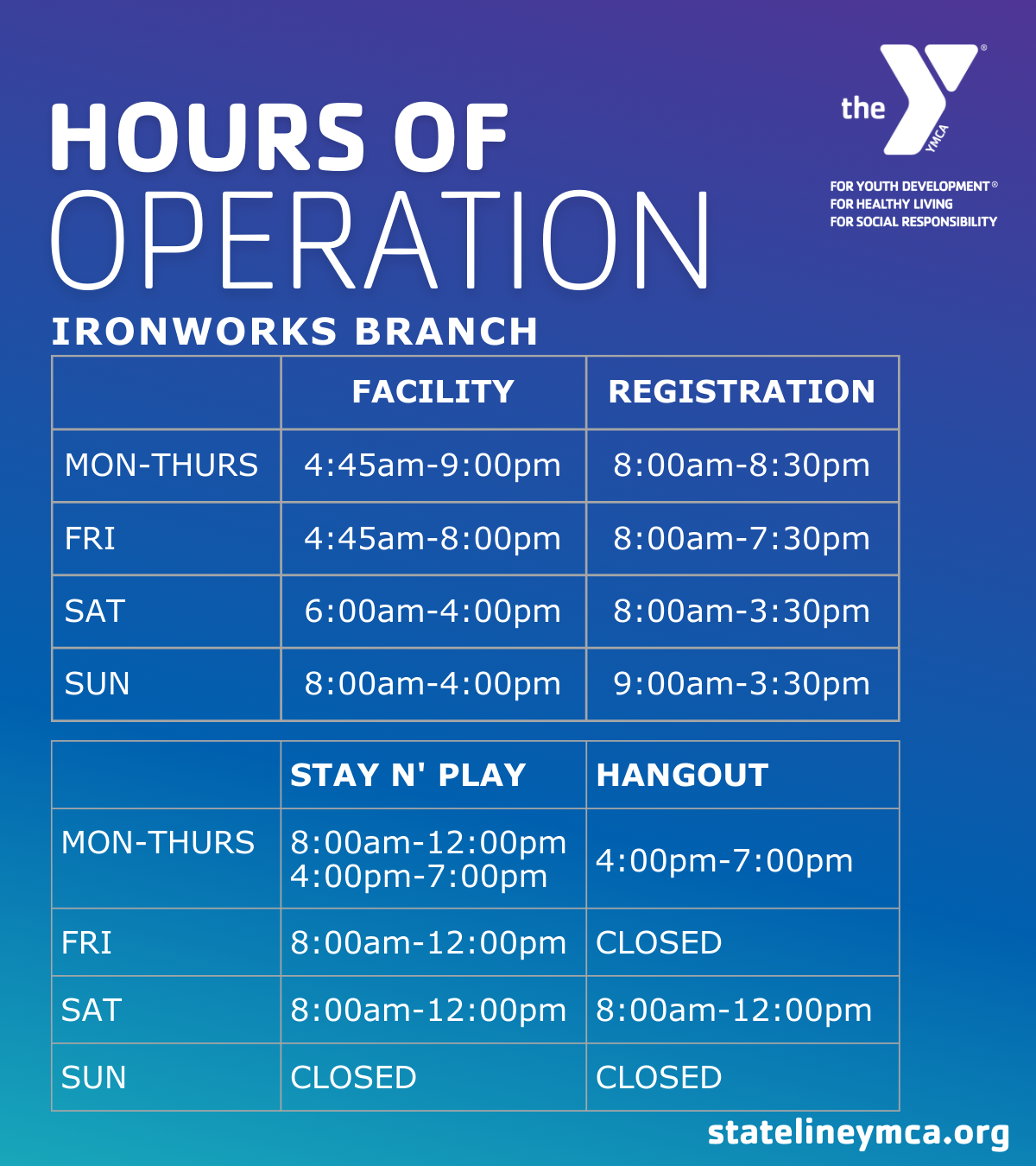 Stateline Family YMCA > Schedules
