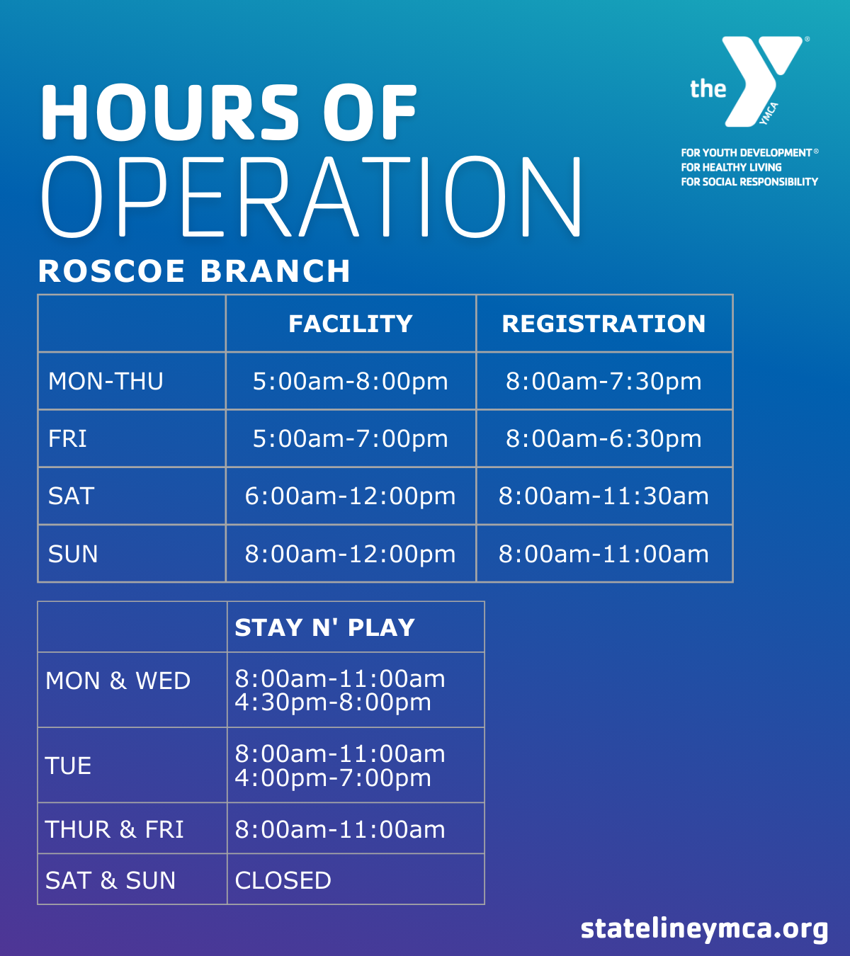 Stateline Family YMCA > Schedules
